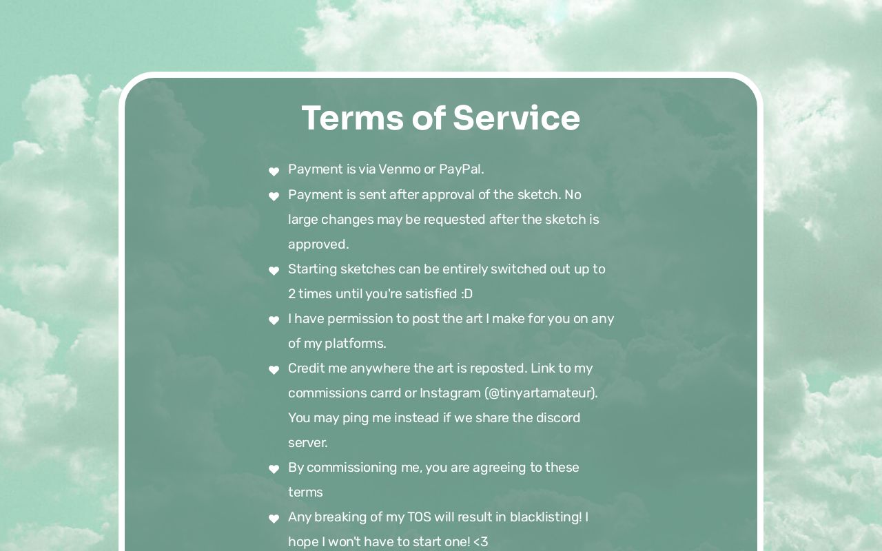 Tiny's Commission TOS